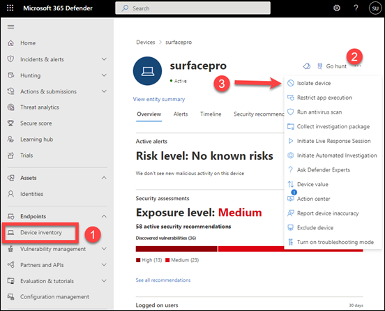 Microsoft Defender for Endpoint device isolation – CIAOPS