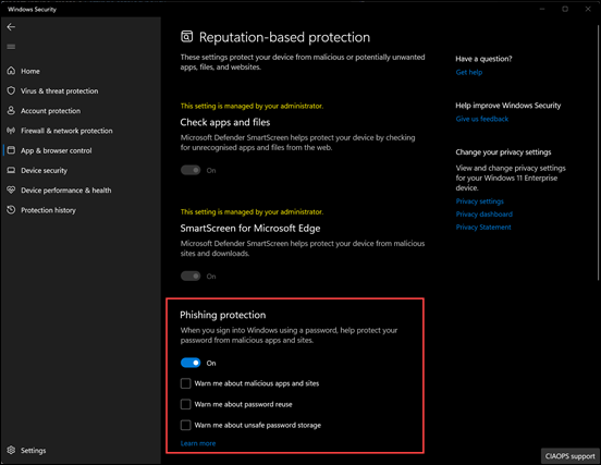 Enhanced phishing protection in Windows 11 22H2 – CIAOPS