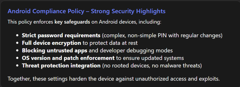 Analysis of Intune Android Compliance Policy Settings for Strong ...