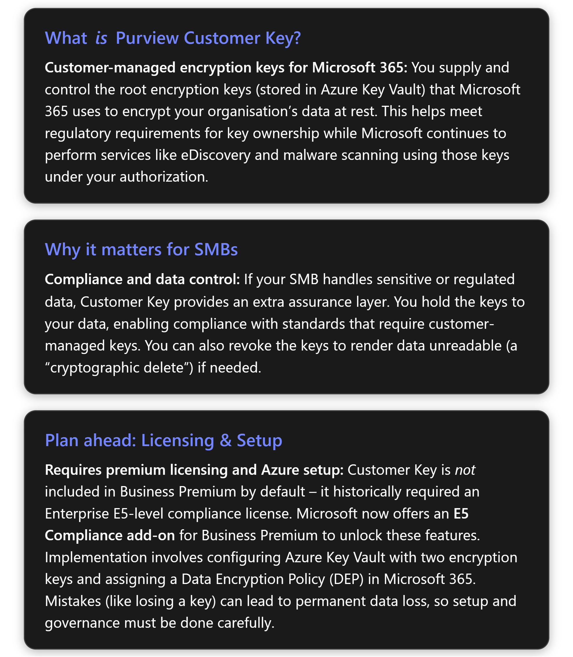 Report: Microsoft Purview Customer Key in an SMB (Business Premium ...